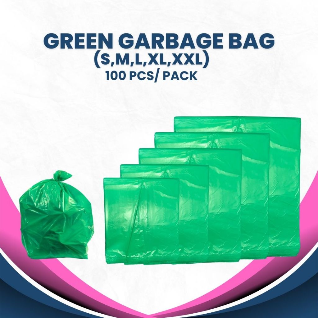 Thick Green Garbage Bag Trash Bag 100 pcs (Small, Medium, Large, Xl ...