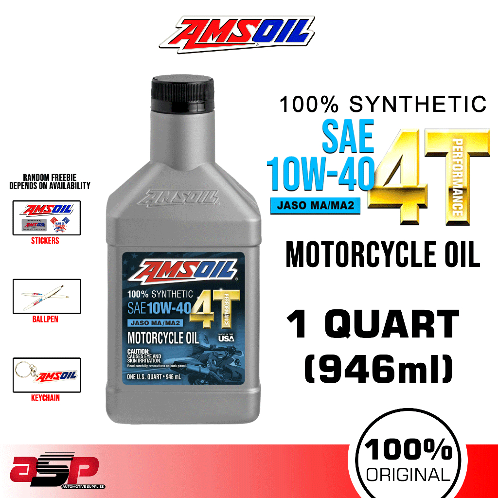 AMSOIL 4T 10W-40 100% Synthetic Performance Motorcycle Oil Quart (946ml ...