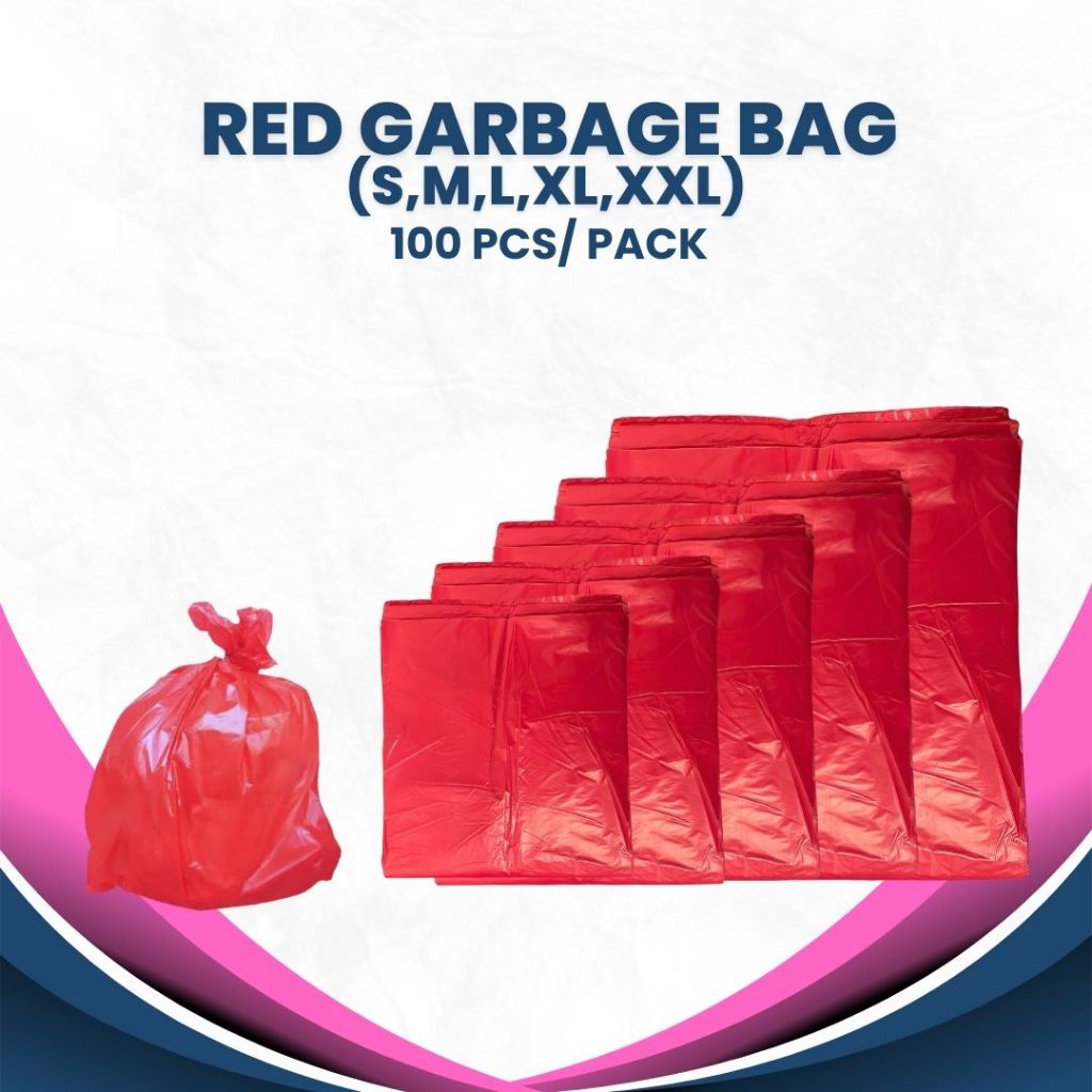 Red Thick Garbage Bag Trash Bag 100 pcs (Small, Medium, Large, Xl, XXL ...