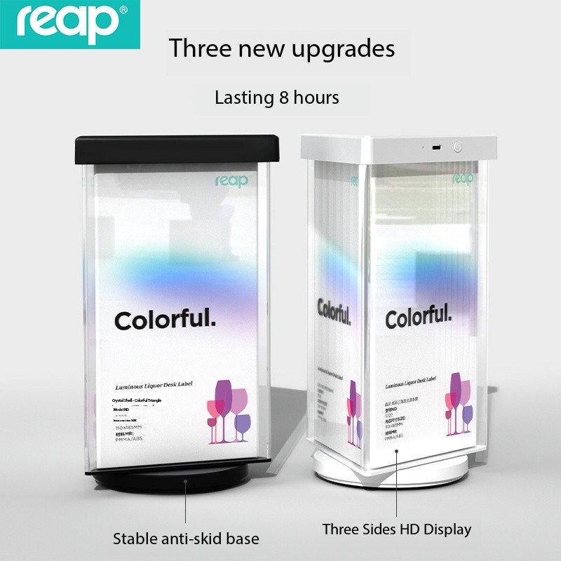 Reap Acrylic 3 sided rotating table card colorful light wine sign menu ...