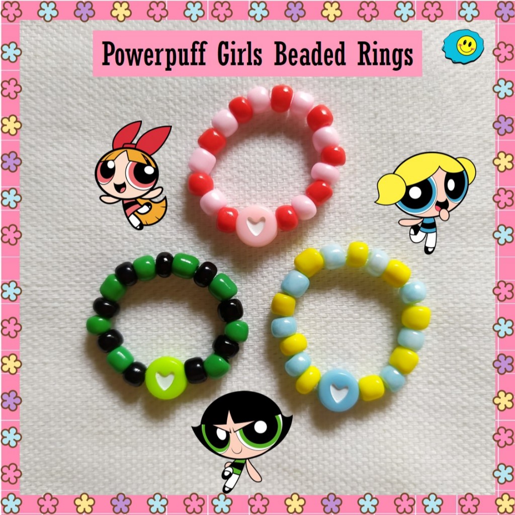 Handmade Powerpuff Girls Beaded Rings Aesthetic Minimalist Powerpuff ...
