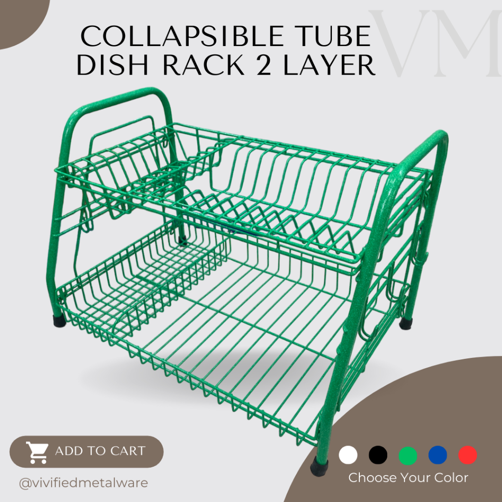 Collapsible Tube Dish Drainer Rack 2Layer Drying dishes, bowls, cups ...