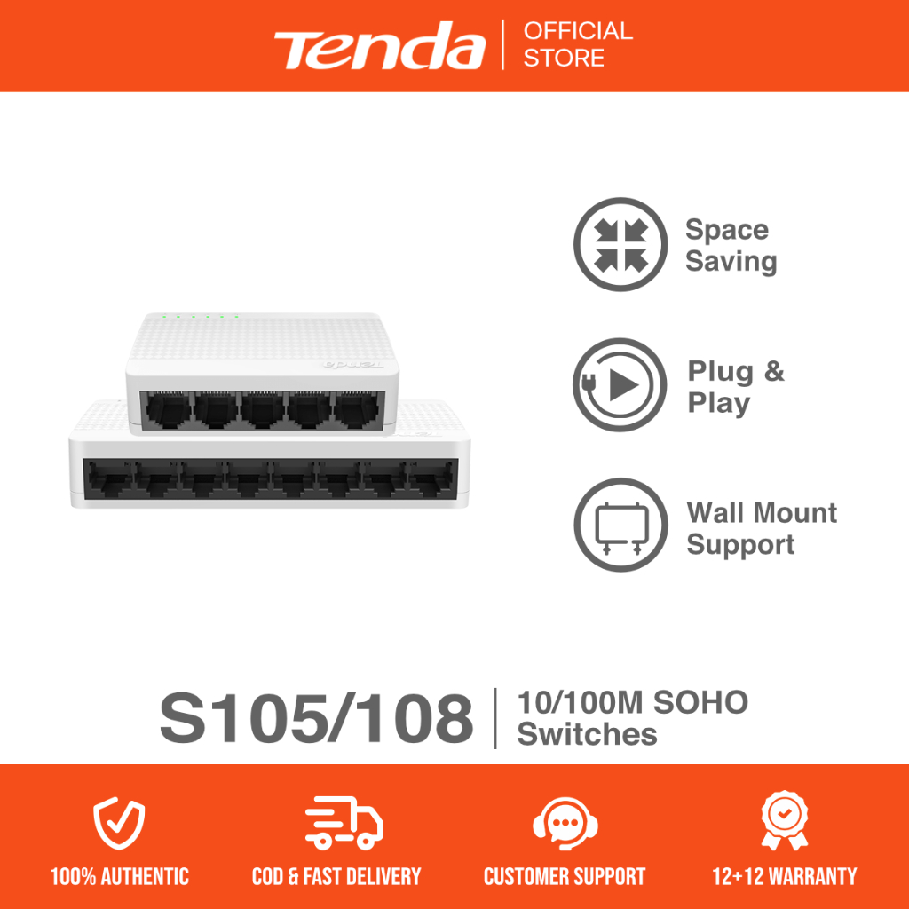 Tenda S105 | S108 Fast Ethernet Desktop Ethernet Hub | 10/100M | Plug and Play | Wall & Desk ...