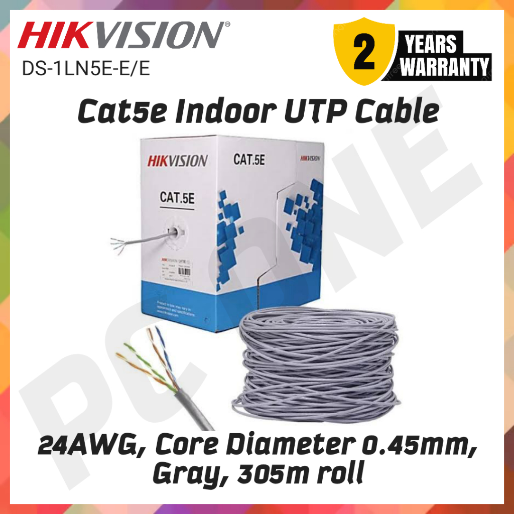 HIKVISION DS-1LN5E-E/E Cat5e Indoor UTP Cable [24AWG, Core Diameter 0 ...