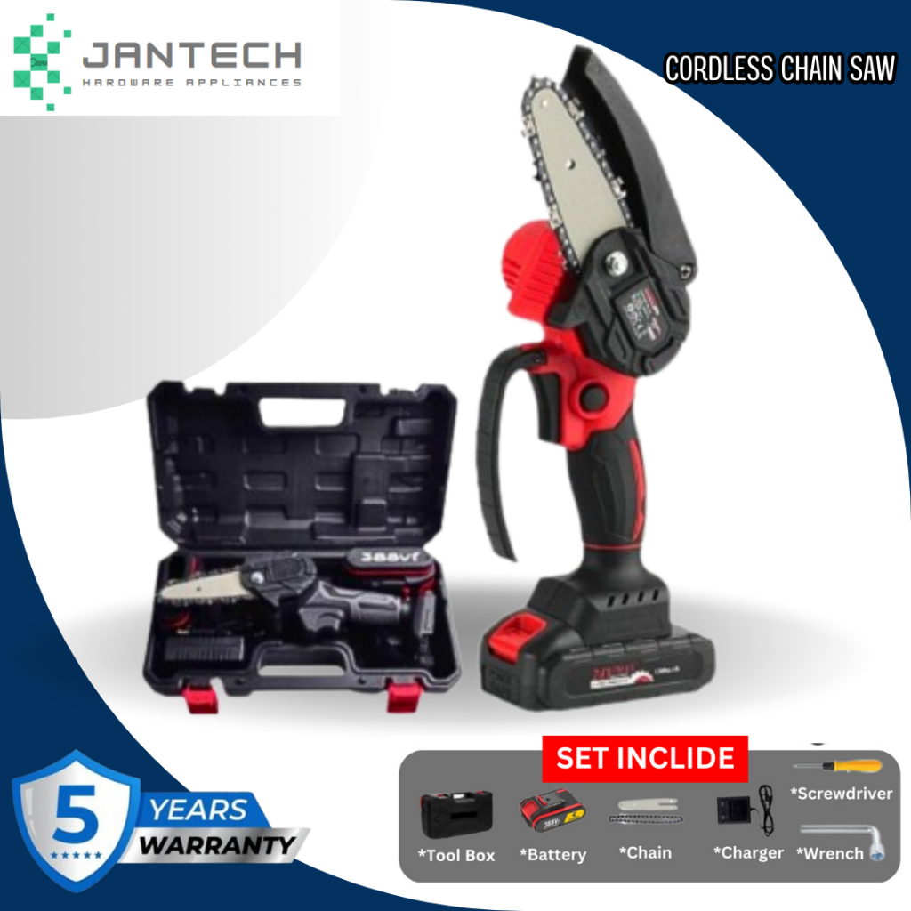 JANTECH Cordless Chainsaw 388VF Rechargeable Lithium Battery Mini Saw ...
