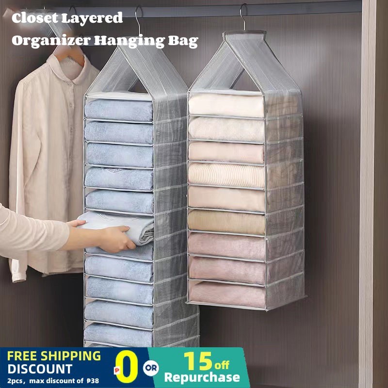 Hanging Clothes Organizer Large Capacity Multi-Layer Folding Storage ...