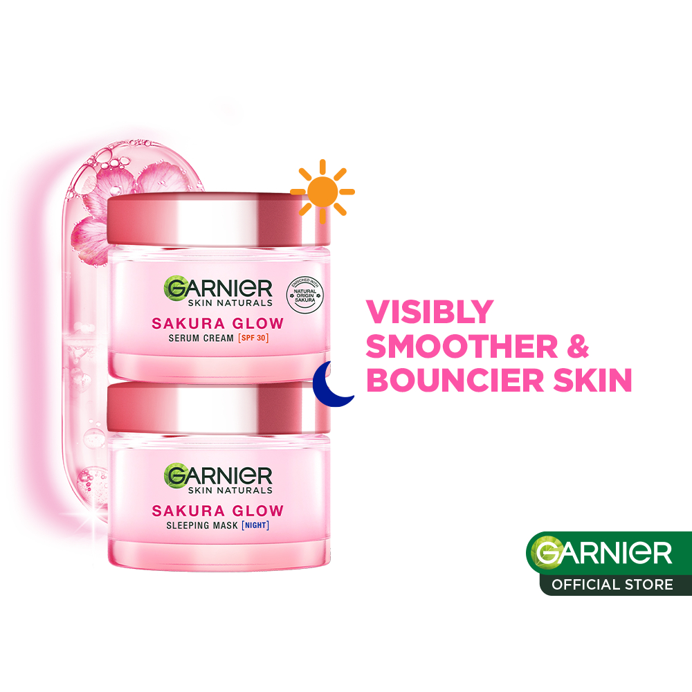 Garnier Ceramide Sakura Glow Day Cream Moisturizer SPF30 (50ml) & Night ...