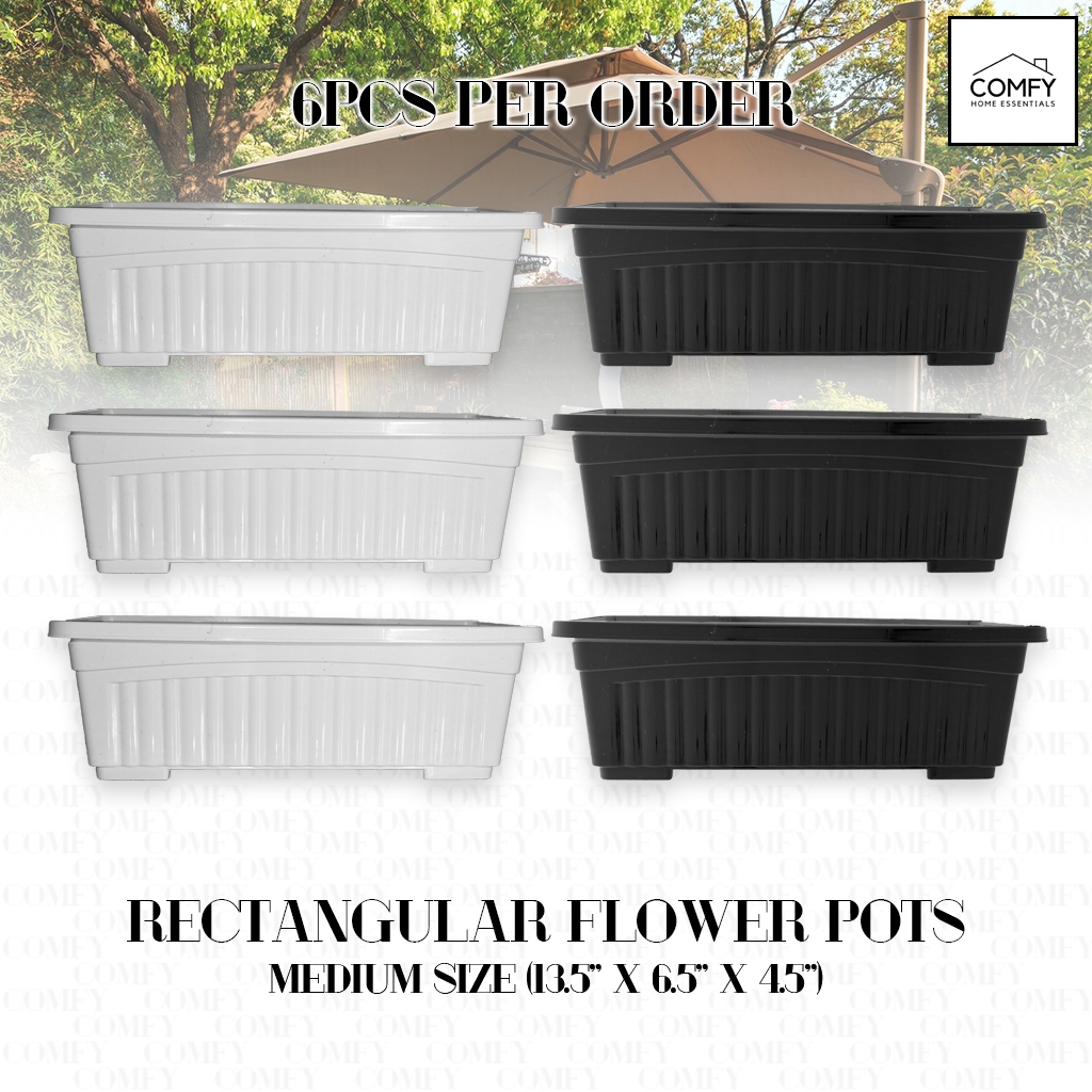 Pack of Six (6) Rectangular Long Flower Pots Medium Size 13.5 Inches ...