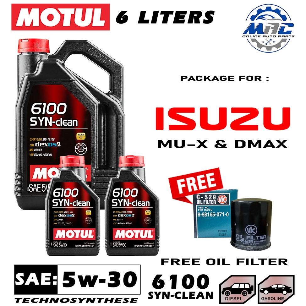 Motul 6100 Syn-Clean 5w-30 6 LITERS ENGINE OIL PACKAGE FOR ISUZU DMAX ...