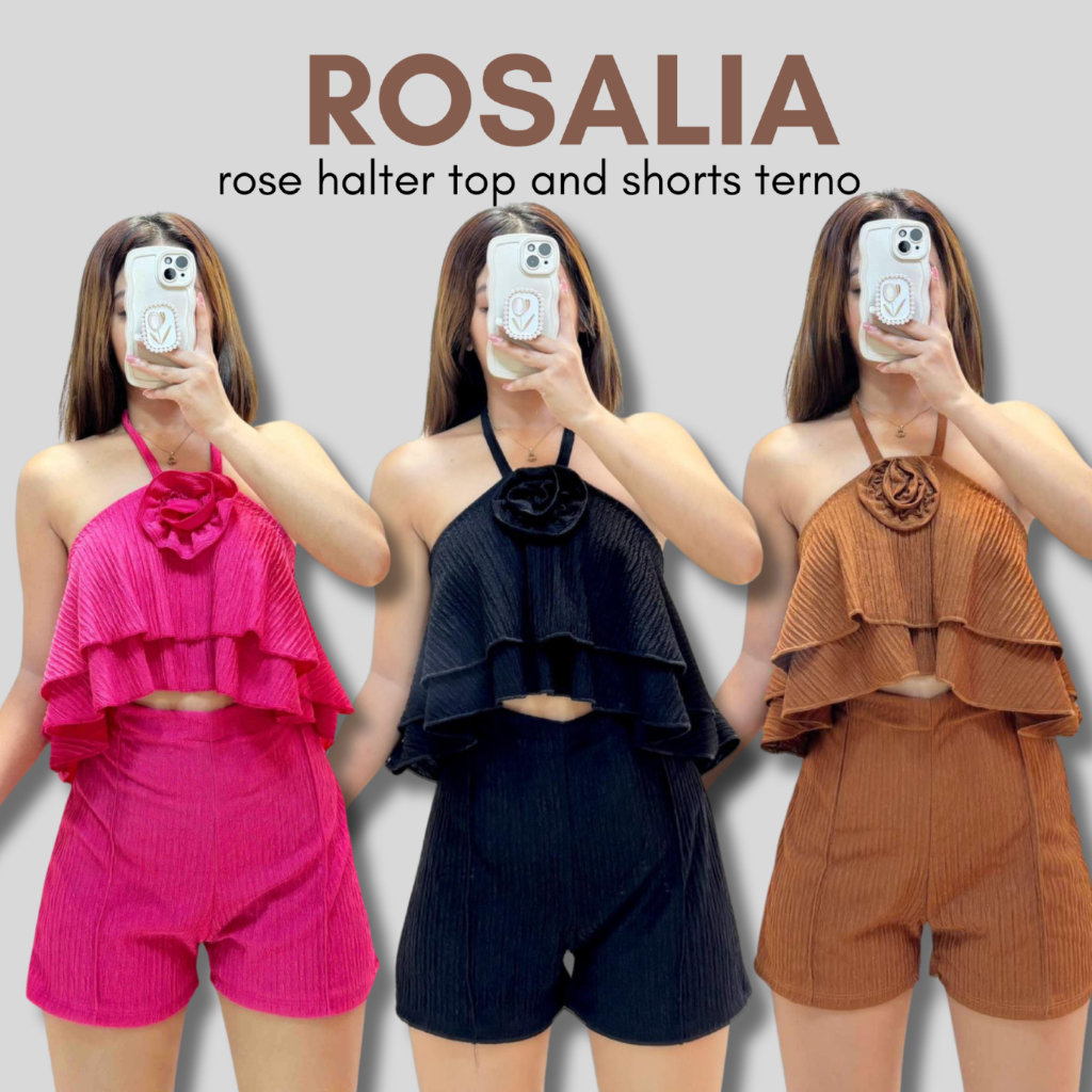 Namiholic Rosalia Rose Halter Top and Shorts Terno I Bark Crepe Fabric ...