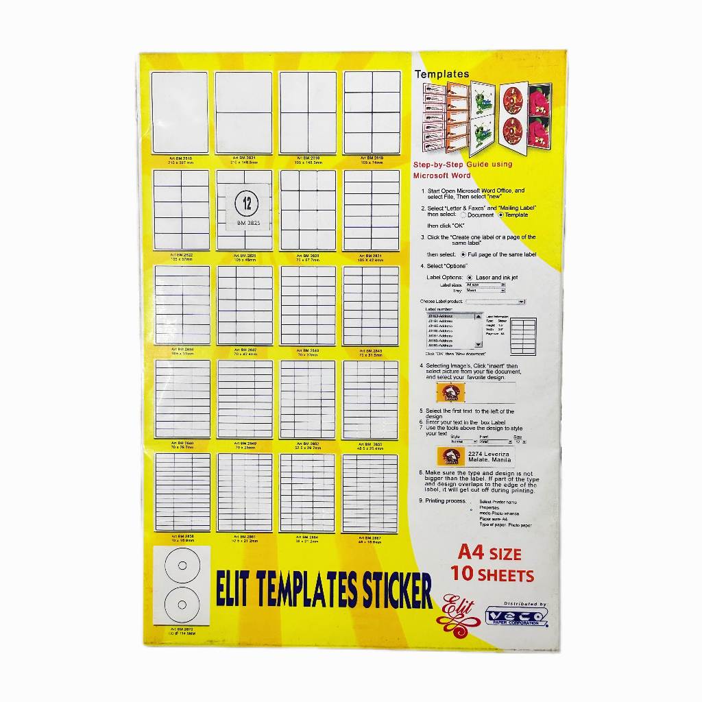 Veco Elit Templates Sticker 10 Sheets A4 Size Sold by Per Pack | Shopee ...