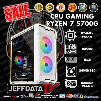 JEFFDATA.PC - SYSTEM UNIT CPU GAMING RYZEN 7 5700G B450M 16GB 240GB SSD RADEON VEGA 8 MMA CASE ...