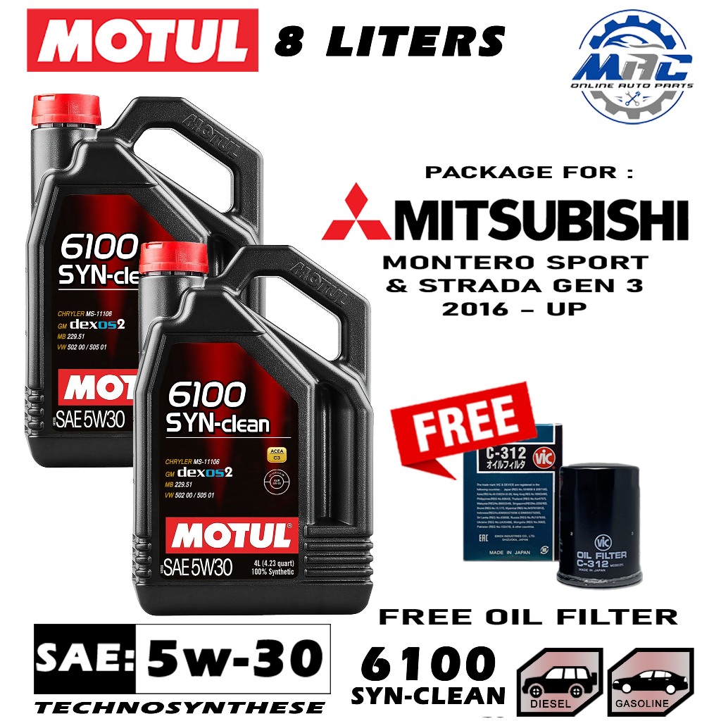 Motul 6100 Syn-Clean 5w-30 8 LITERS ENGINE OIL PACKAGE FOR MITSUBISHI ...