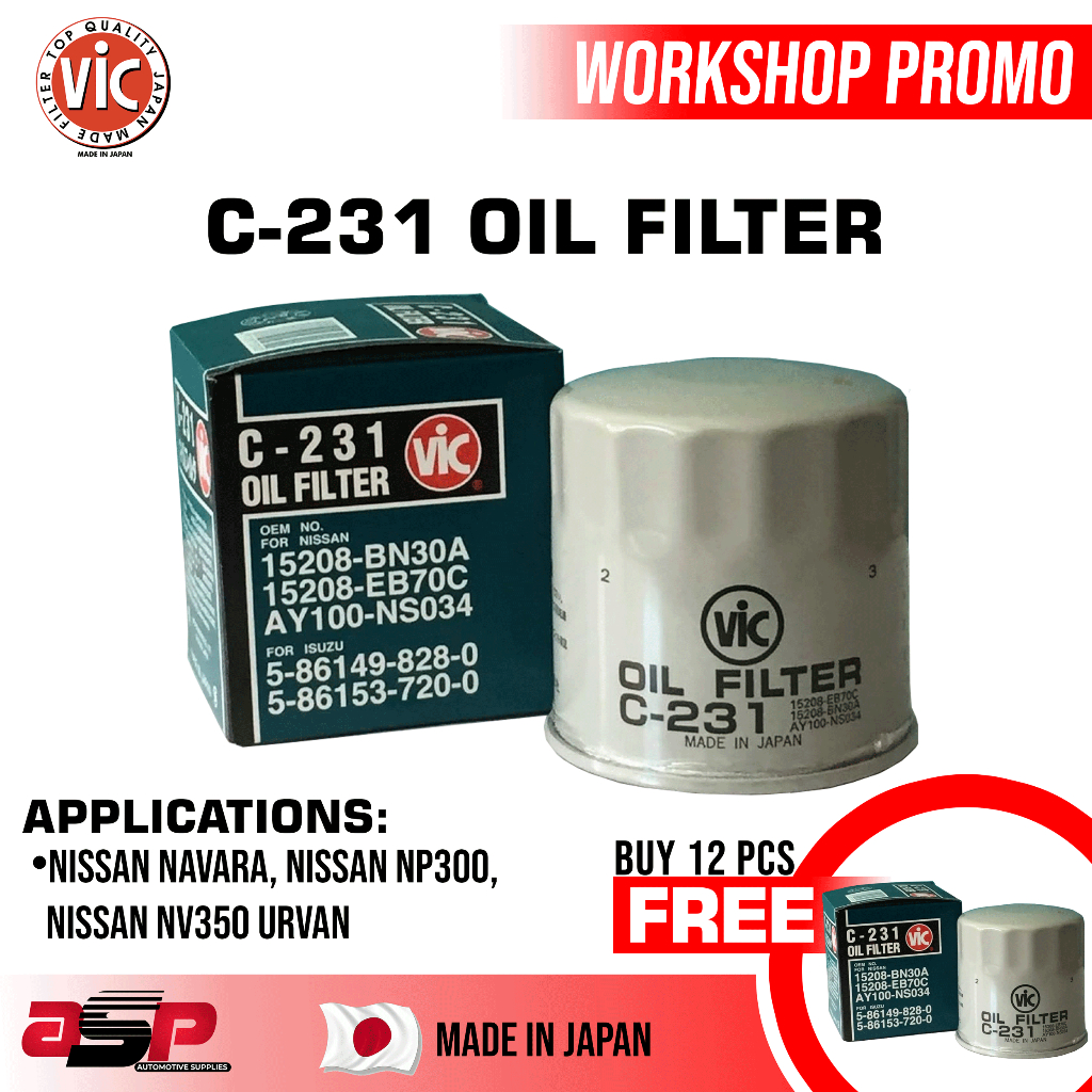 VIC C-231 Oil Filter for Nissan Navara, Nissan NP300, Nissan NV350 ...