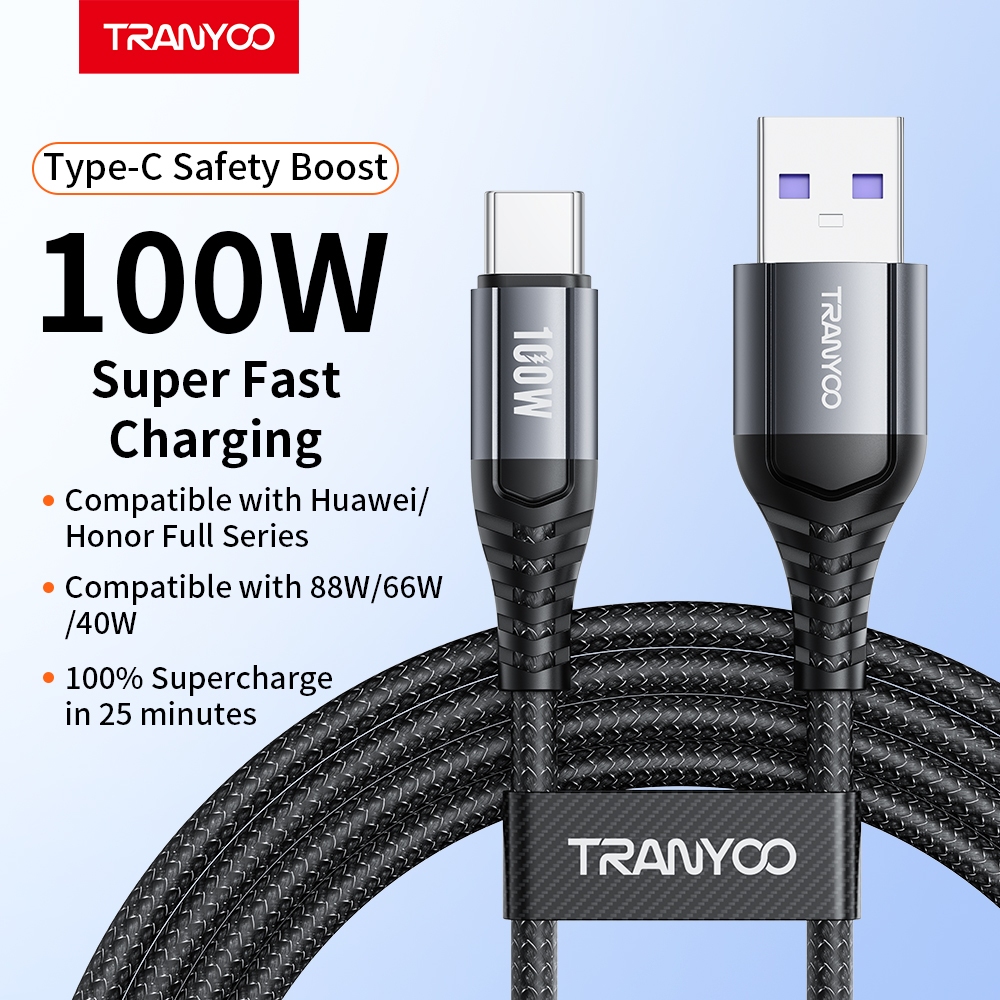 Tranyoo S16 Support 100W QC3.0 Fast Charging Data Cable 2 Meter Length for Micro /iPh /Type-C ...