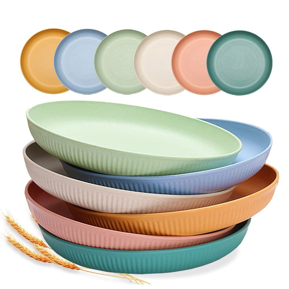 FAMILIFE 6/12pcs Wheat Straw Plate Unbrekable Deep Dinner Plates Eco ...
