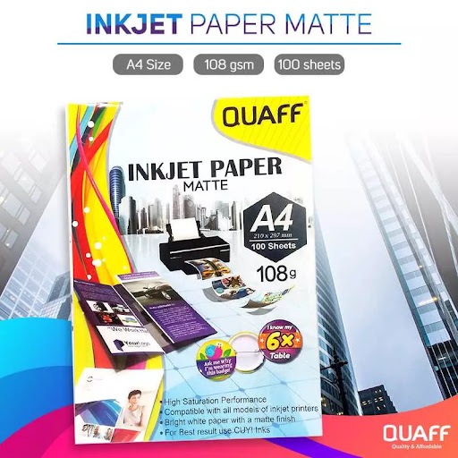 Quaff 108gsm Matte Inkjet Paper A4 Size & Merry Brand 100 Sheets Pack ...
