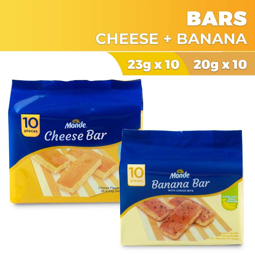 1 Monde Cheese Bar 23g x 10 + 1 Monde Banana Bar 20g x 10 | Shopee ...