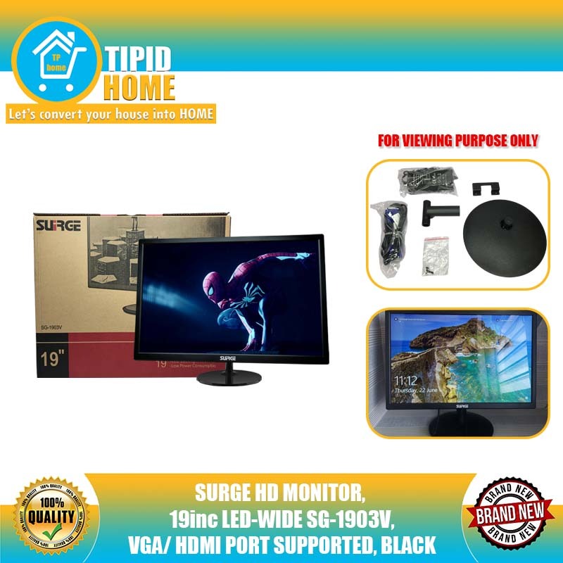 SURGE HD MONITOR, 19inc LED-WIDE SG-1903V, VGA/ HDMI PORT SUPPORTED ...