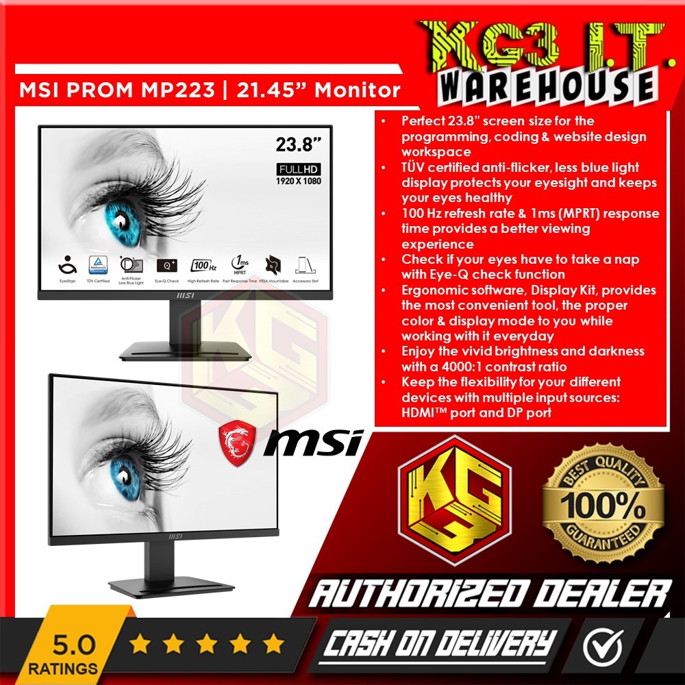 MSI PRO MP2412 23.8" VA Full HD 100Hz 1920X1080 1ms Freesync ...