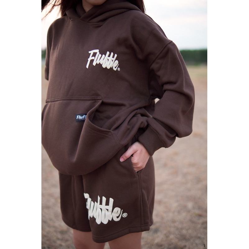 Fluffle Clothing Script Hoodie and Sweat Shorts Terno (Brown) | Shopee Philippines