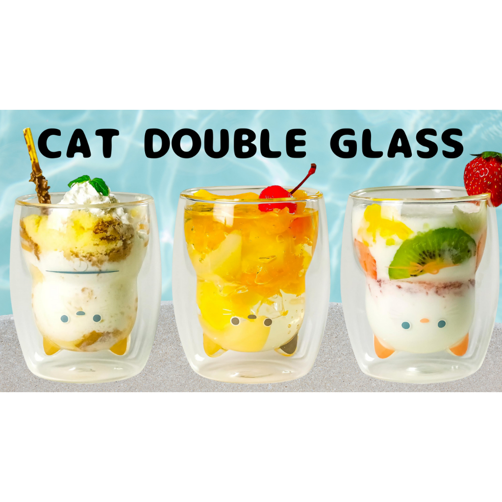Heat-resistant Cat Glass cup 270ml, condensation-resistant, 2-layer ...