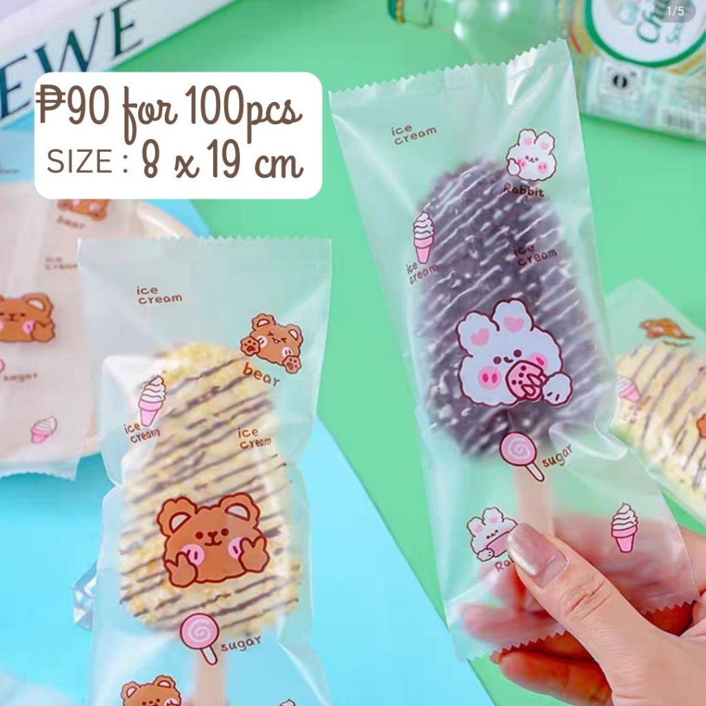 (100pcs) 8x19 CM Ice Cream Bear Kawaii Pastry Plastic Bag Seal Graham ...