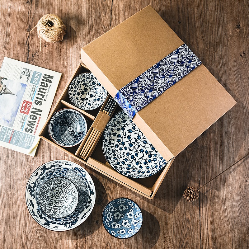 Japanese style porcelain blue and white porcelain bowl set, ceramic ...