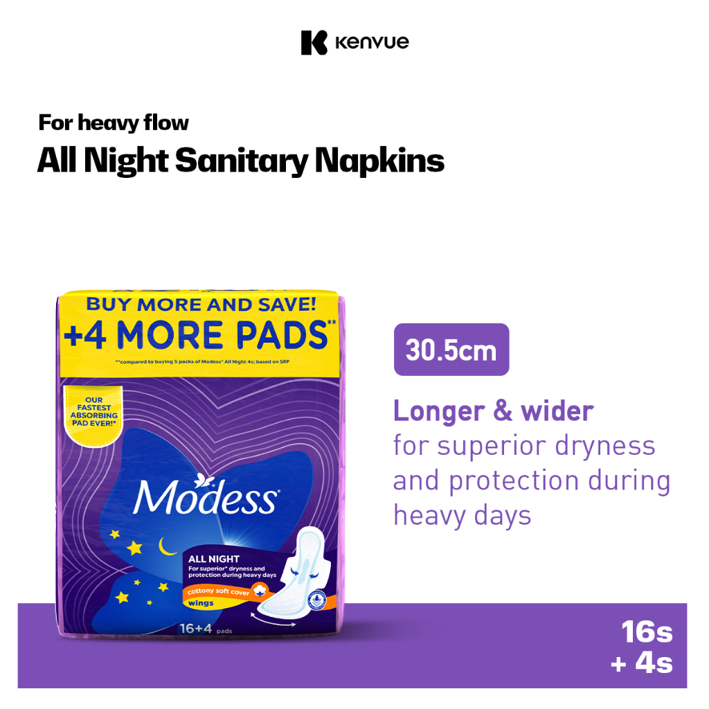 Modess All Night Sanitary Napkins 16s + FREE 4 Pads | Shopee Philippines
