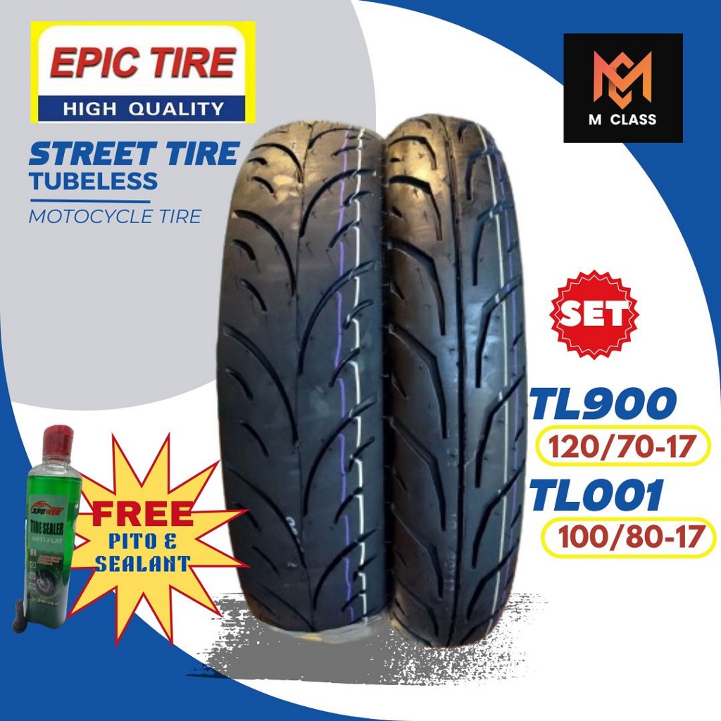 SET R17 TL900 STREET TIRE TUBELESS FOR SNIPER; FZ150i; SUPRA -EPIC TIRE 120/70 & 90/80,100/80 ...