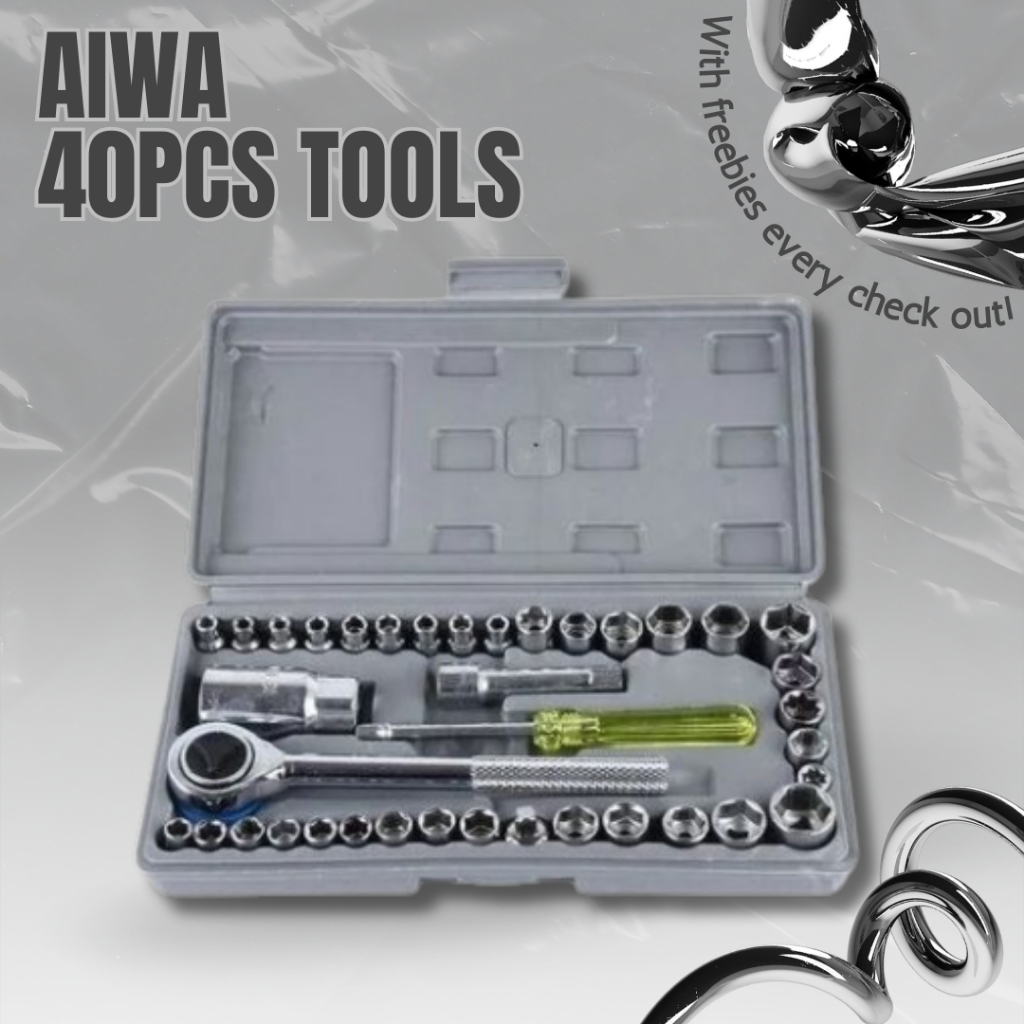AIWA 40 Pcs Stainless Steel Tool Kit Socket Wrench Set With Freebies ...