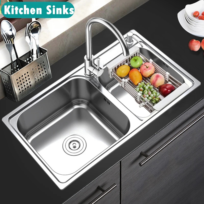 DOKIO 304 Stainless Steel Kitchen Sink Double Bowl Sink Wash Bowl Basin ...