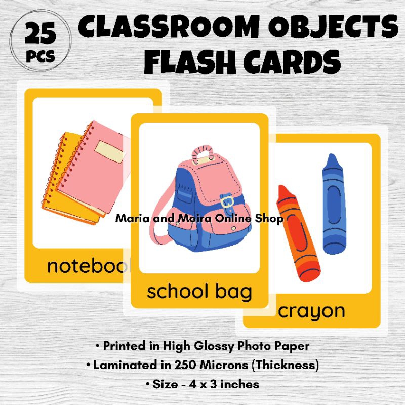 CLASSROOM OBJECTS FLASH CARDS • Laminated Educational Flashcards for ...