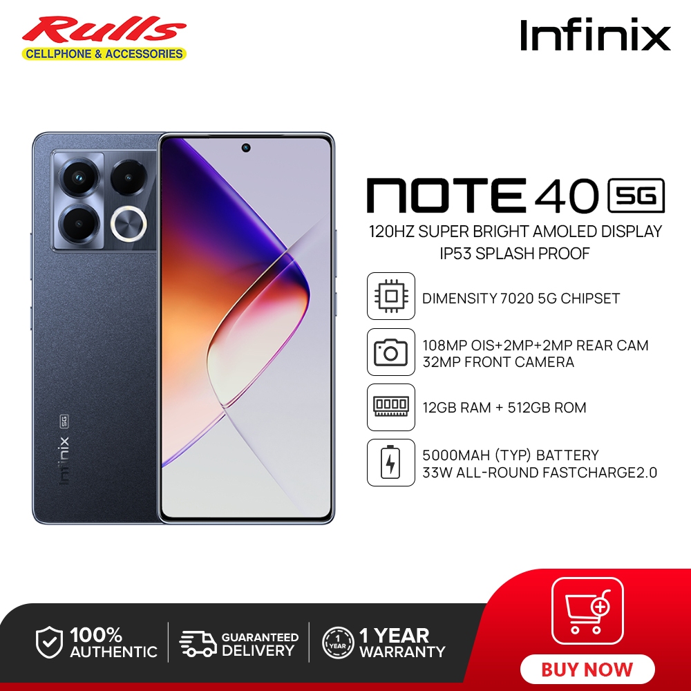 Infinix NOTE 40 5G Smartphone | 12GB+512GB | 6nm Dimensity 7020 5G | 108MP Super-Zoom Camera ...