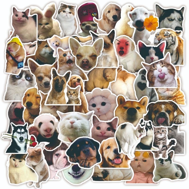 50Pcs Funny cute Cats & Dogs Emoji Stickers DIY Waterproof Doodle ...