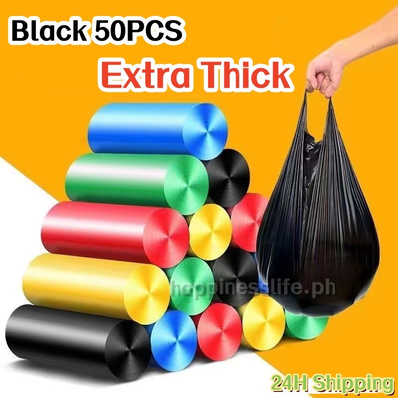 50Pcs Black Thicken Disposable Vest Type Garbage Bags Waistcoat Pocket ...