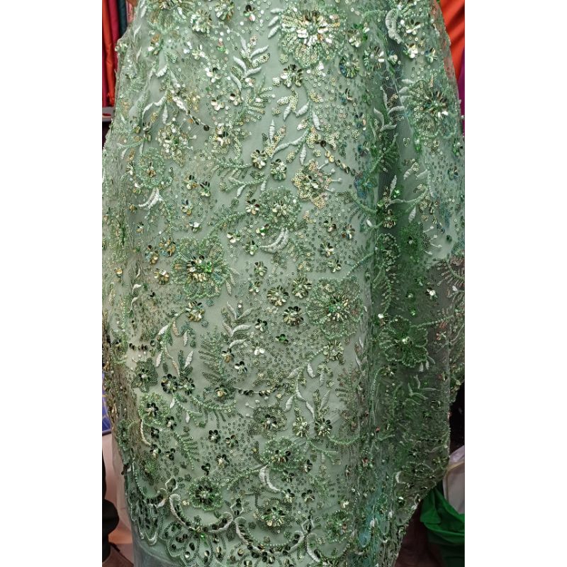 beaded lace sage green and red 60 " inches | Shopee Philippines