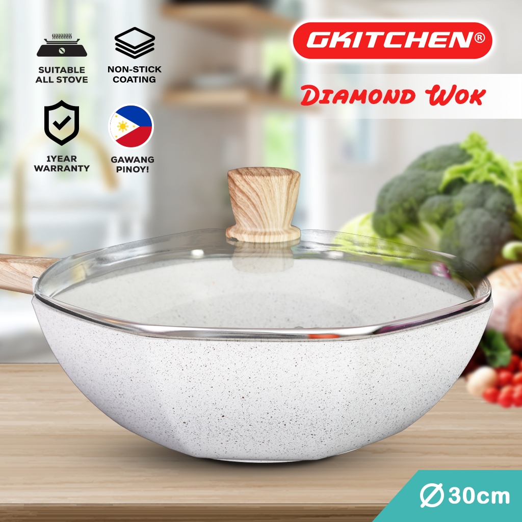 GKitchen 30cm Diamond Wok Non Stick Ceramic Coating Cookware | Shopee ...