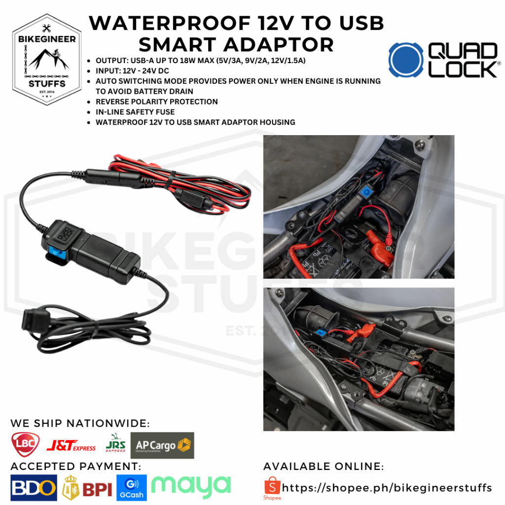 Quad Lock Motorcycle 12V to USB Smart Adaptor | Shopee Philippines