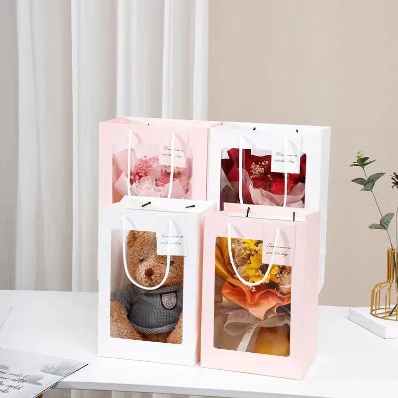1pc Paper Bag Clear Window Gift Bags for Stuff Toys Flower Bag Gift ...