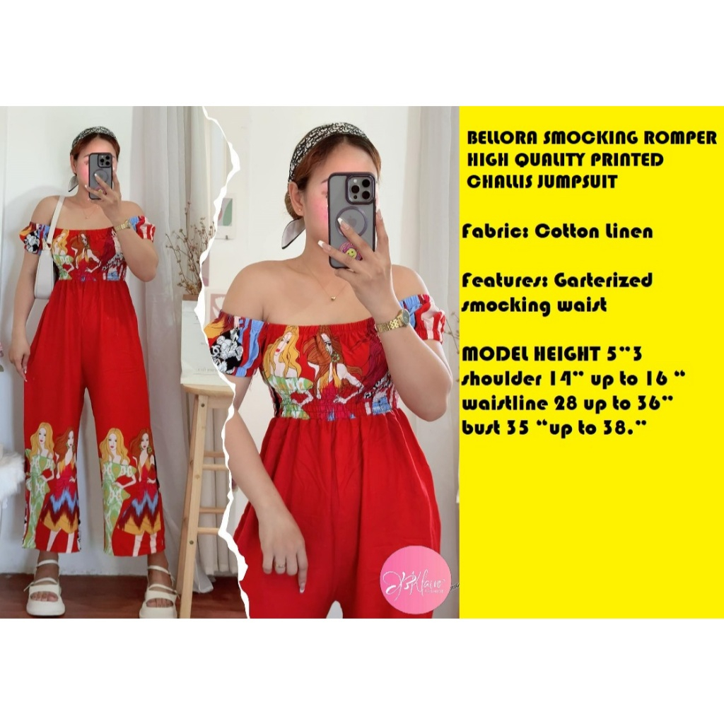 BBK BELLE SMOCKING ROMPER HIGH QUALITY TAO-TAO PRINTED CHALISS JUMPSUIT ...