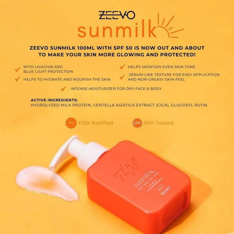 ONHAND ZEEVO SUNMILK SUNSCREEN FACE & BODY 100ML SPF 50 | Shopee ...