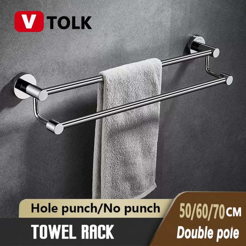 304 Stainless Single&Double Bathroom Towel Rack Bathroom Rack Hanging ...
