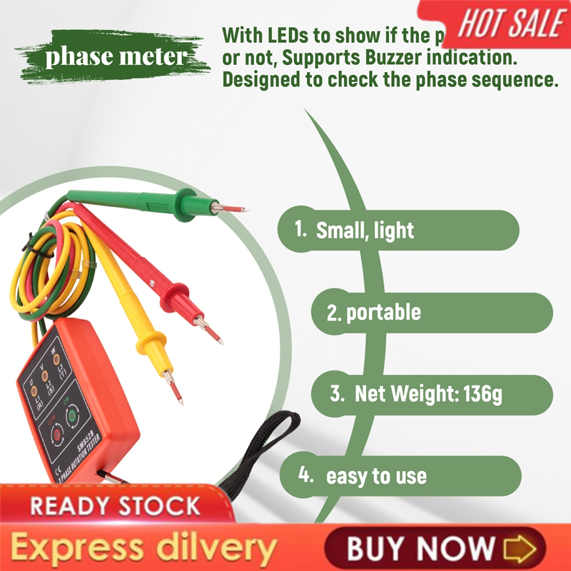 3 Phase Rotation Tester Phase-sequence Meter Phase-order Indicator with ...