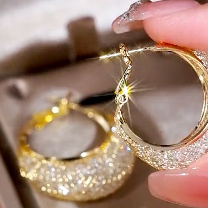 New Arrial# women elegant blingbling earrings korean style mesh zircon ...