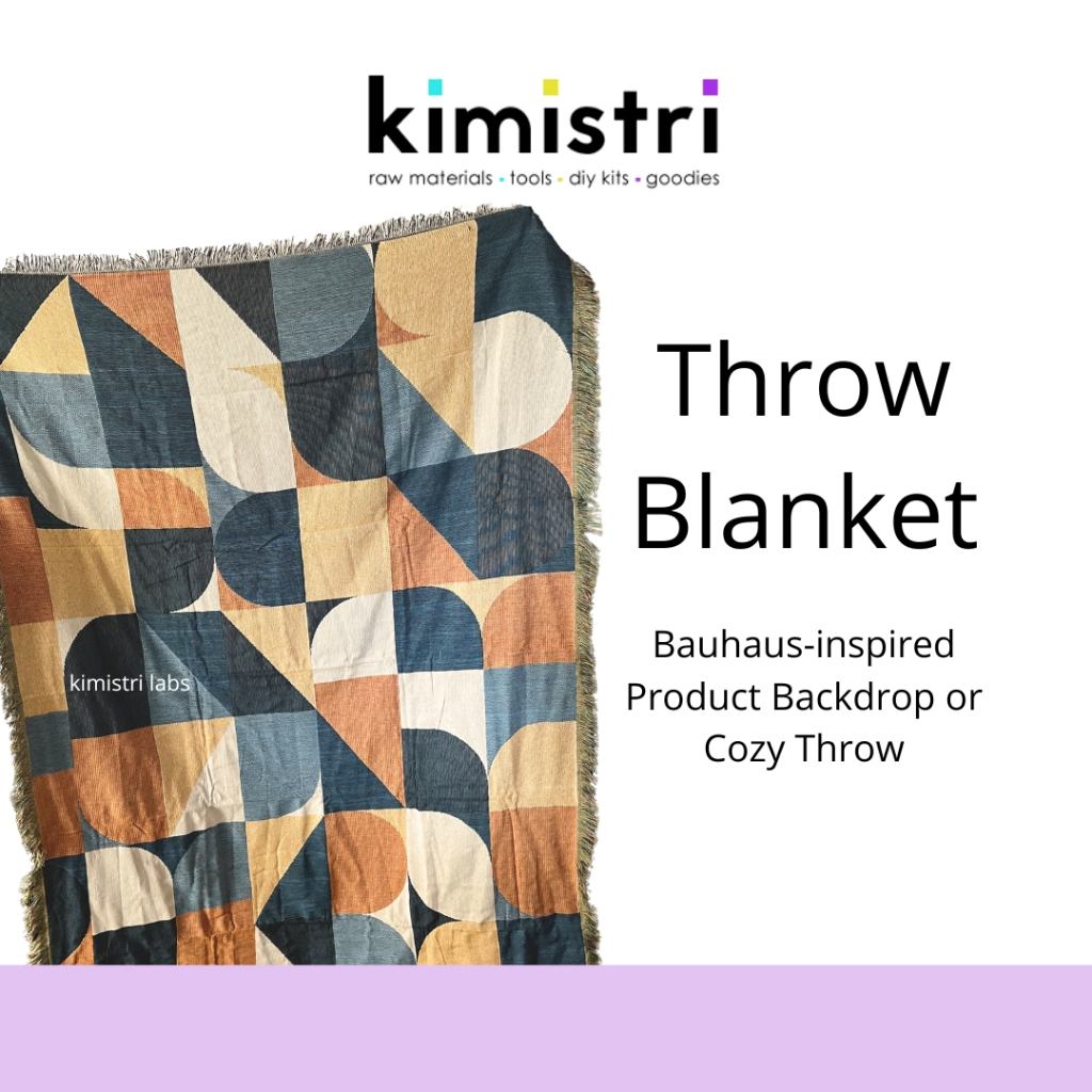 Cozy woven cotton throw blanket tapestry for product backdrop Bauhaus-inspired (Premium ...
