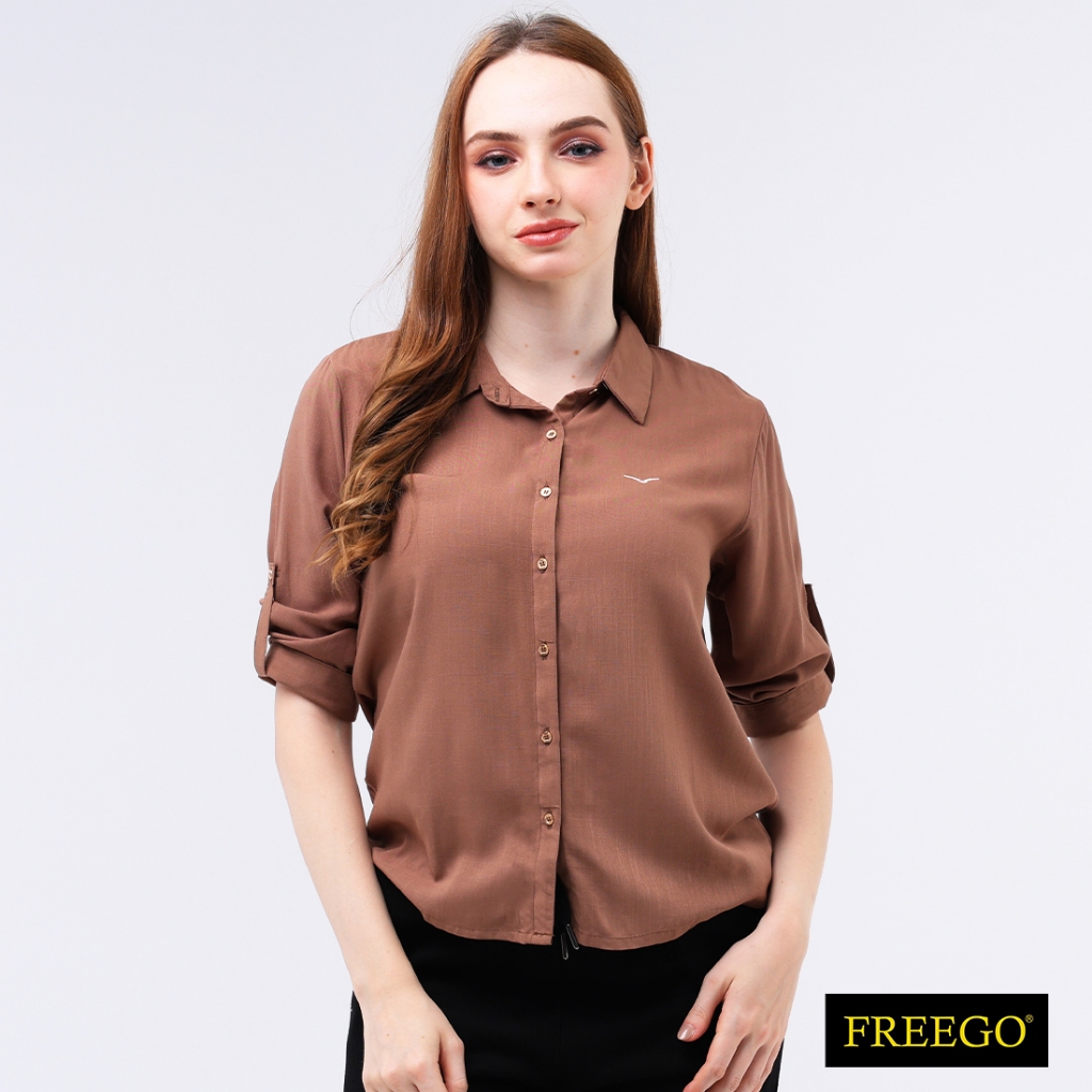 Freego Ladies Woven Plain Linen 3/4 Blouse AST04-0202 | Shopee Philippines