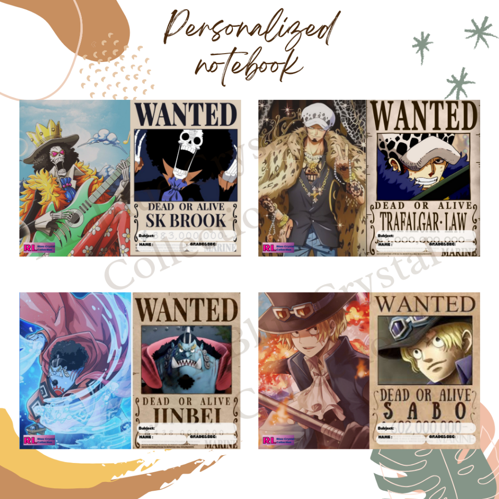 One Piece WANTED POSTERS BATCH 1 Personalized Notebooks with Water and ...