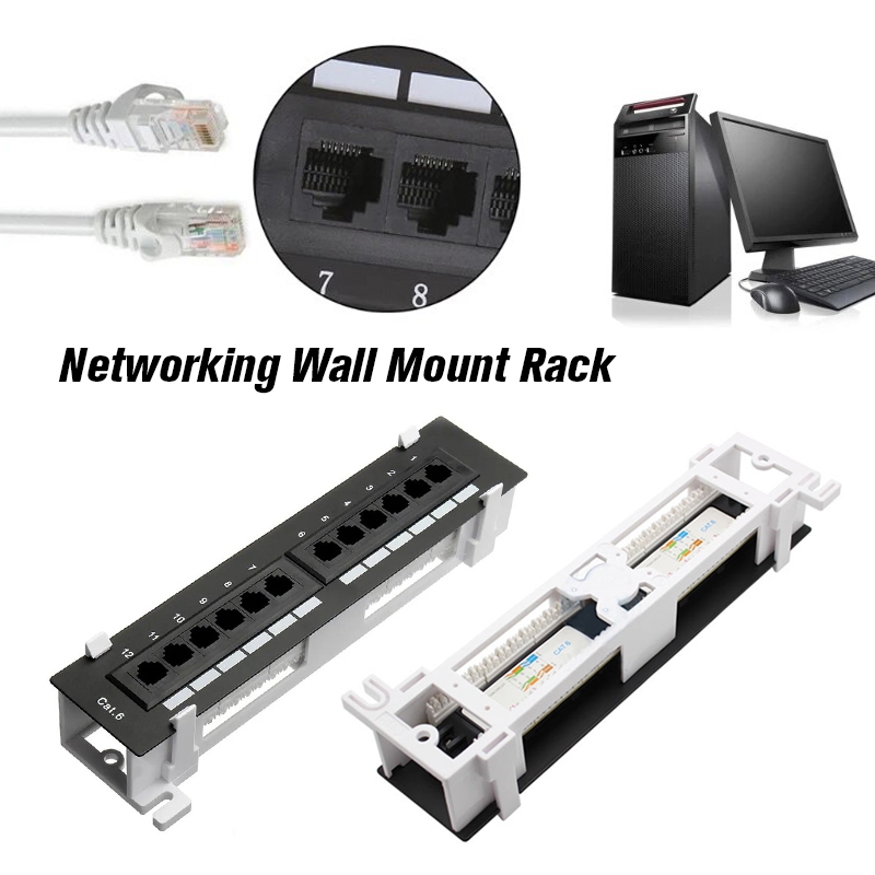 12 Port CAT6 Patch Panel RJ45 Networking Wall Mount Rack 10-Inch ...