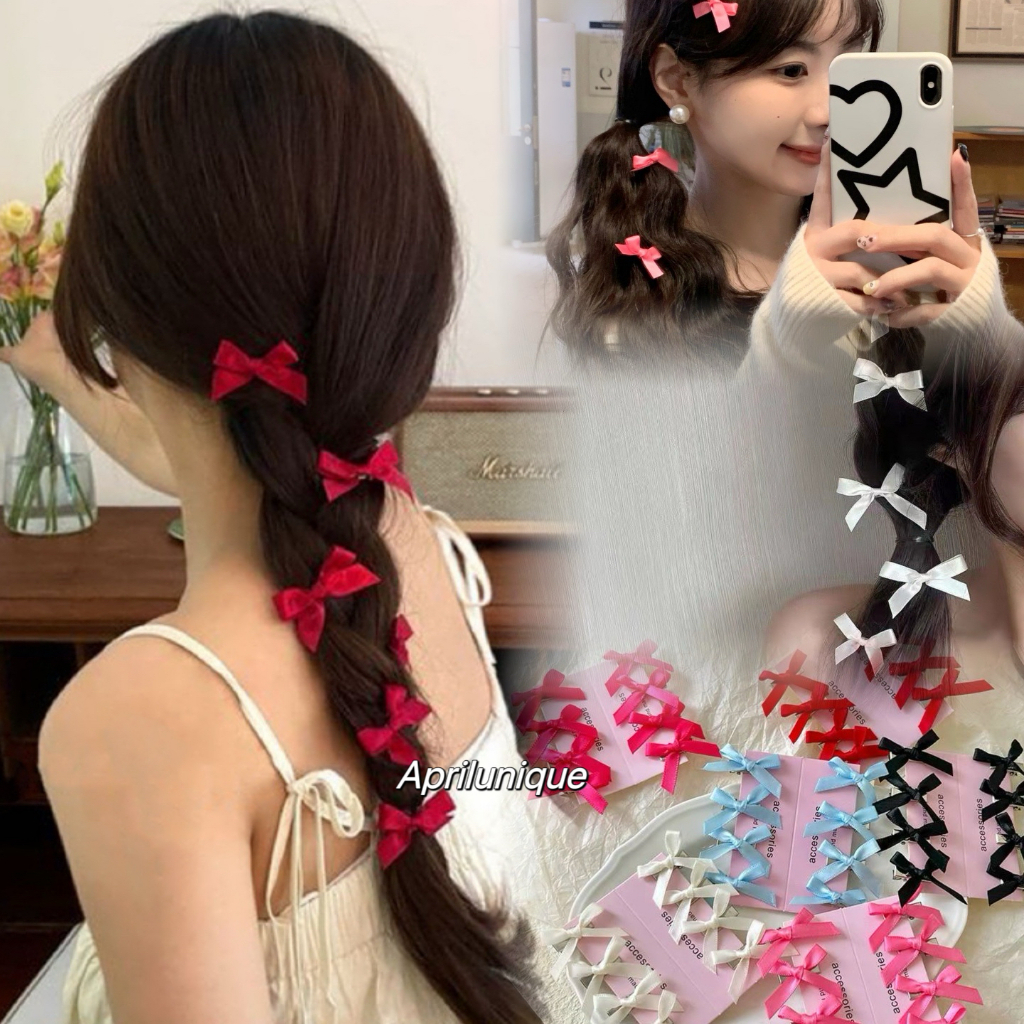 8pcs. Set Korean Style Sweet Lovely Mini Bow-knot Ribbon Hairpins ...